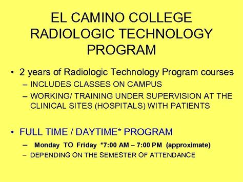 El Camino College Radiologic Technology Program Application And