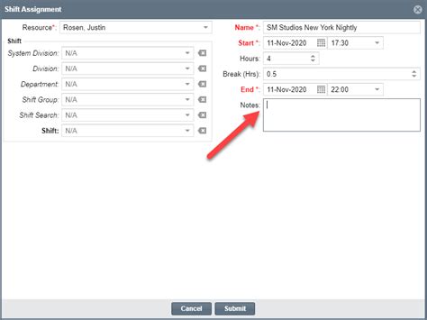 Add Notes To A Shift Assignment