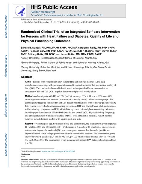 Pdf Randomized Clinical Trial Of An Integrated Self Care Intervention For Persons With Heart