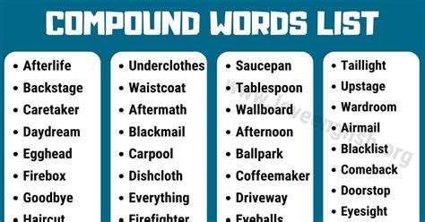 Compound Words Useful List Of 160 Compound Words With Example