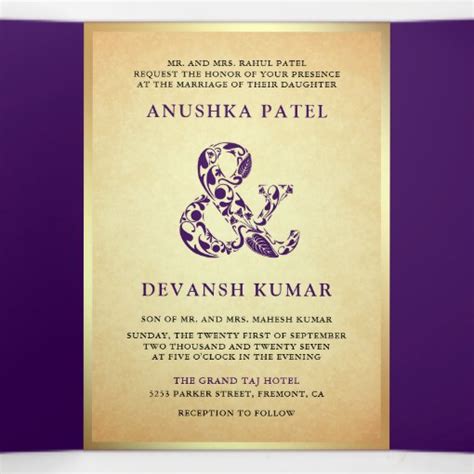 Purple Paisley Indian Peacock Qr Code Wedding Tri Fold Invitation Zazzle
