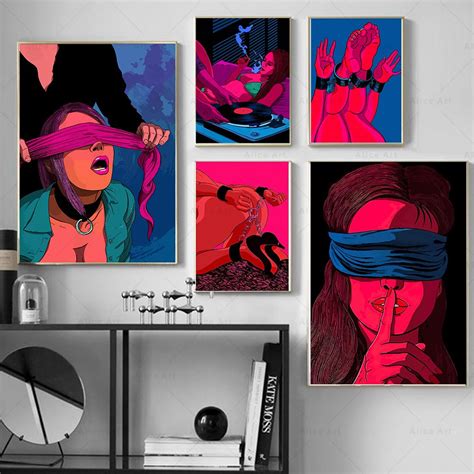 Sexy Nude Female Men Canvas Poster Nude Female Couple Kiss Painting