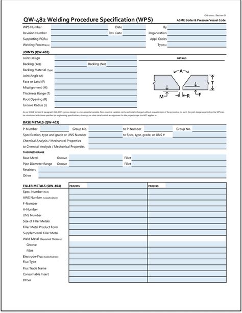 Qw 482 Suggested Format For Welding Procedure 40 Off