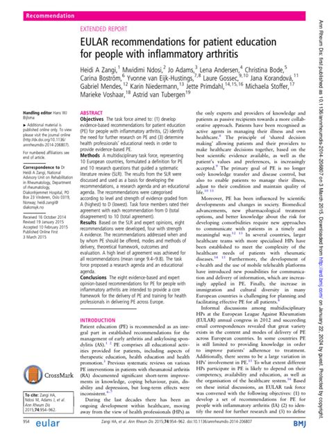 Eular Recommendations For Patient Education For People With Inflammatory Arthritis Download
