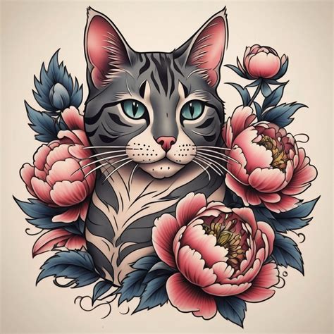 Traditional Cat Tattoo Design