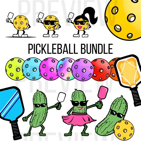 Big Bundle Of Pickleball Clip Art With Pickle Players And Funny