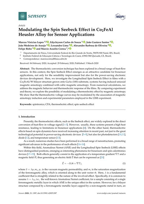 Pdf Modulating The Spin Seebeck Effect In Co2feal Heusler Alloy For Sensor Applications
