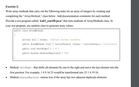 Solved Exercise 2 Write Array Methods That Carry Out The Chegg Com