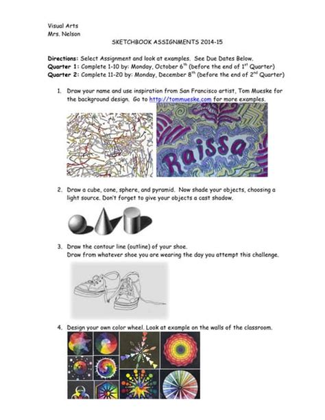 Visual Arts Fall 2014 Sketchbook Assignments Pdf