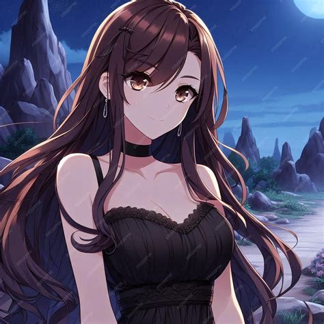 Premium Photo Anime Girl In Black Dress Under Moonlight