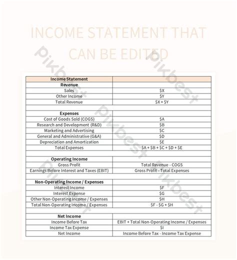 Editable Income Statement Template Excel Template Free Download Pikbest