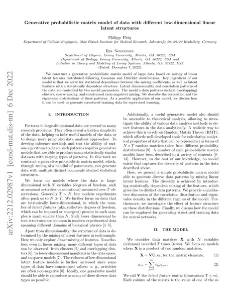 Pdf Generative Probabilistic Matrix Model Of Data With Different Low
