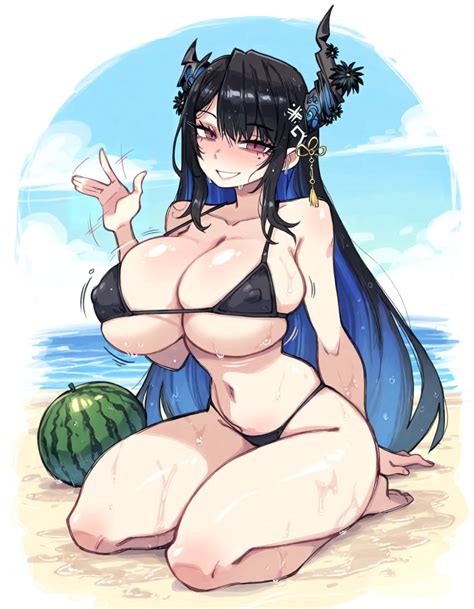 Rule 34 1girls Ai Generated Beach Bikini Black Hair Blue Hair Breasts Covered Nipples