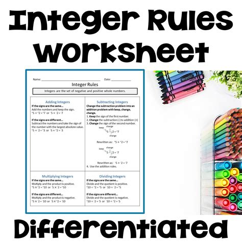 Integer Rules Worksheet Etsy