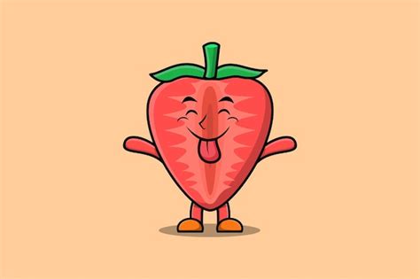 현대 귀여운 스타일 일러스트에서 화려한 표정으로 귀여운 만화 딸기 캐릭터 프리미엄 벡터