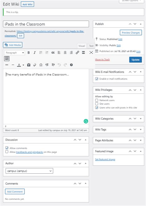 Adding And Using A Wiki On Your Blog Edublogs Help And Support