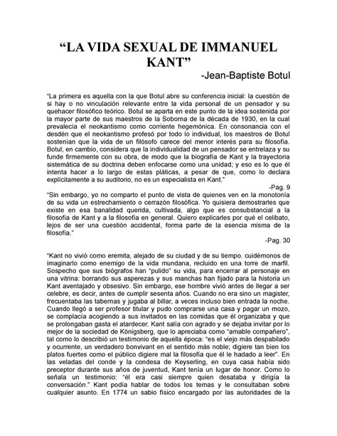 La Vida Sexual De Immanuel Kant “la Vida Sexual De Immanuel Kant