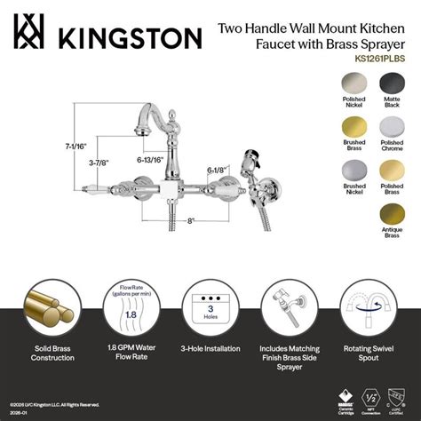 Kingston Brass Heritage Wall Mount Bridge Kitchen Faucet With Brass