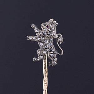 Antique Diamond Lion Stickpin Of Silver And Gold Trademark Antiques