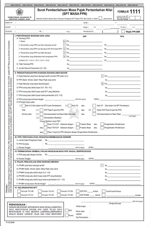 Spt Masa Pajak Pertambahan Nilai Ppn