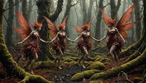 Whimsical Dark Fantasy Fairies Dancing In A Gnarle Ai Art
