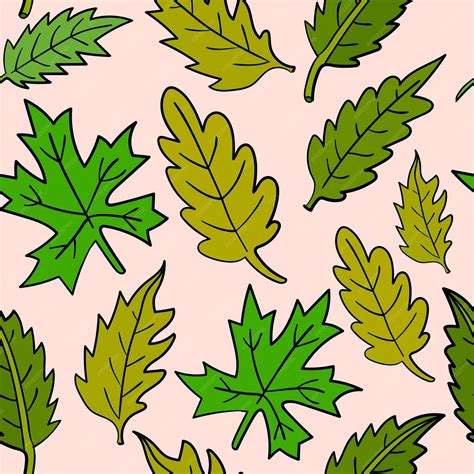 Premium Vector Cute Cartoon Doodle Leaves Seamless Pattern Floral