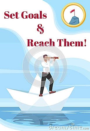 Set Goals And Reach Them Poster Template Cartoon Vector Cartoondealer