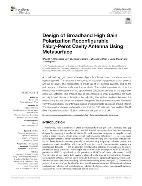 Pdf Design Of Broadband High Gain Polarization Reconfigurable Fabry
