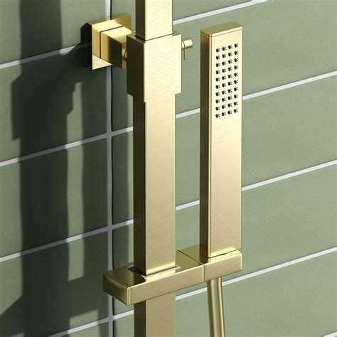 Harbour Status Brushed Brass Square Thermostatic Rigid Riser Shower Kit