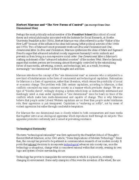 Herbert Marcuse Technological Rationality Herbert Marcuse And “the