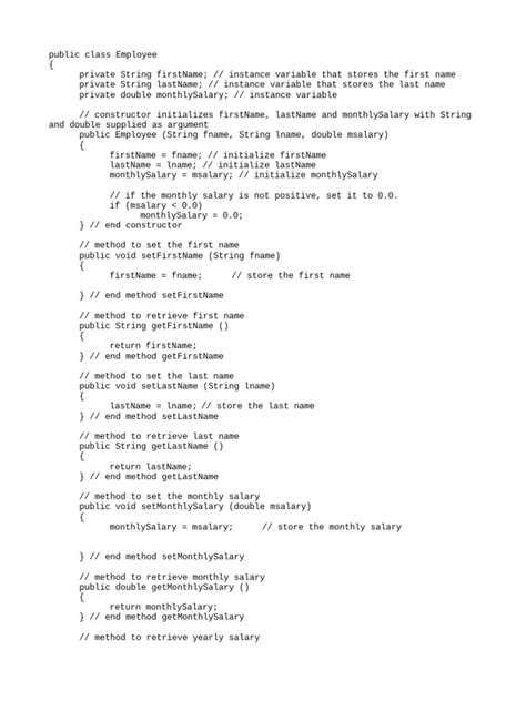 Code For Employee Class In Java Pdf