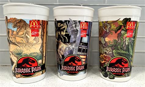 Vintage Jurassic Park Mcdonalds Plastic Cups 1992 Lot Of 3 Collectors