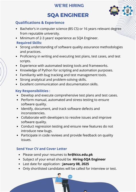 Were Hiring An Sqa Engineer In The Kics Uet Lahoreplease Drop Your