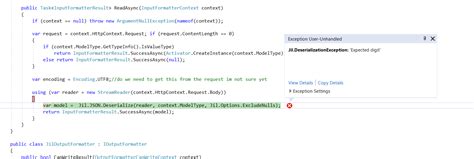 C Not Able To Use Jil Serializer Excludenulls Option Stack Overflow