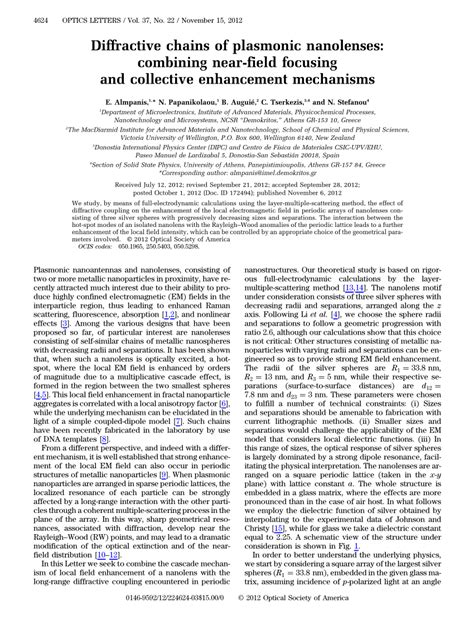 Pdf Diffractive Chains Of Plasmonic Nanolenses Combining Near Field Focusing And Collective