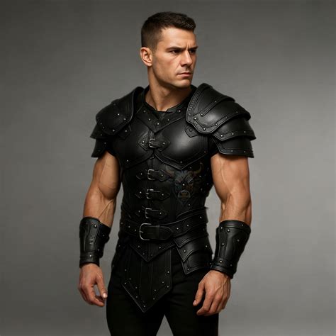Genuine Leather Chest Armor With Pauldron Rustic Cowhide Fringe Skirt