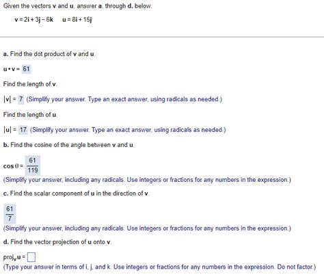 Solved Given The Vectors V And U Answer A Through D Chegg