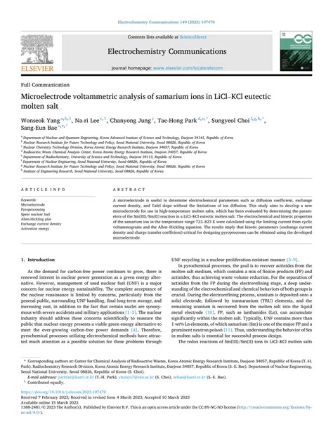 Pdf Microelectrode Voltammetric Analysis Of Samarium Ions In Liclkcl