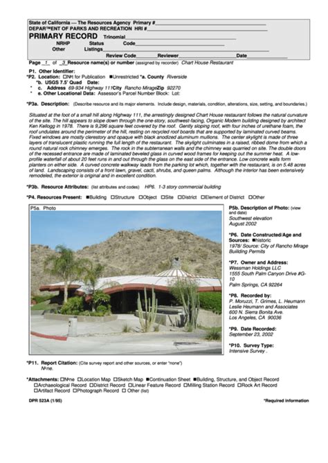 Form Dpr 523l Department Of Parks And Recreation Primary Record