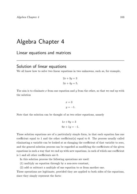 1aux Alg 4 Linear Equations And Matrices Algebra Chapter 4 103 Algebra Chapter 4 Linear