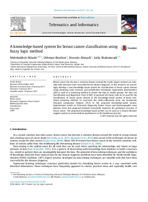 Pdf A Knowledge Based System For Breast Cancer Classification Using Fuzzy Logic Method