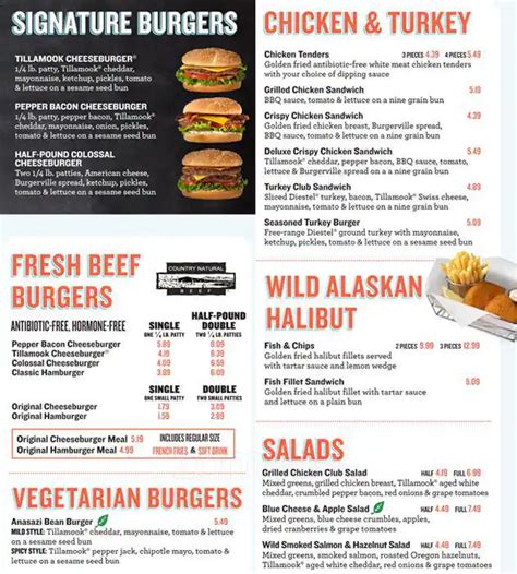 Burgerville Menu Menu For Burgerville Vancouver Vancouver