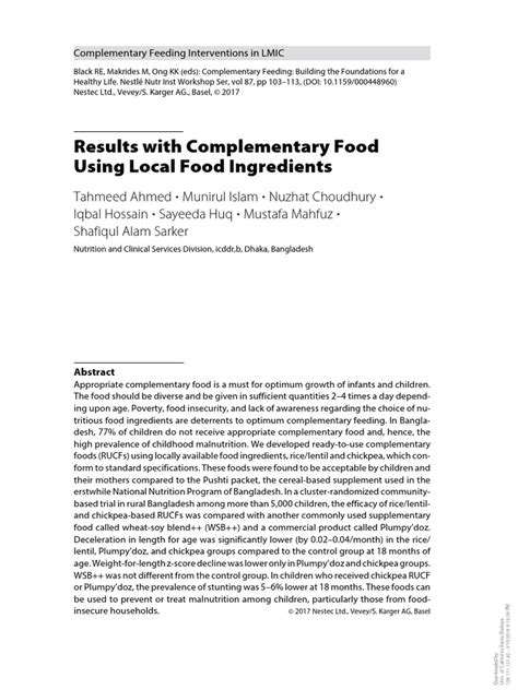 Results With Complementary Food Using Local Food Ingredients Download