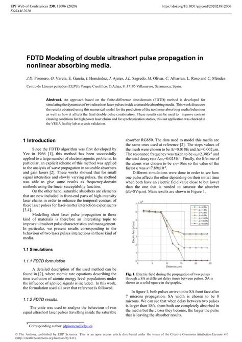 Pdf Fdtd Modeling Of Double Ultrashort Pulse Propagation In Nonlinear Absorbing Media