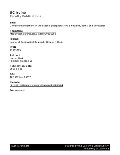 Pdf Global Teleconnections In The Oceanic Phosphorus Cycle Patterns