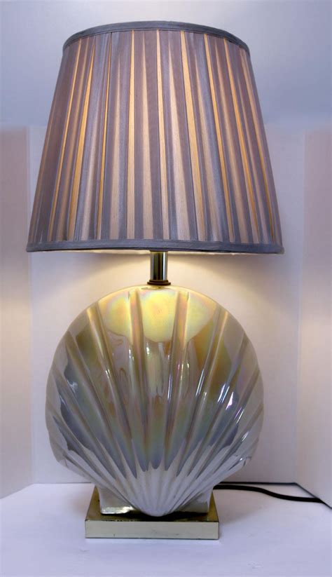 Art Deco Style Mother Of Pearl Tone Table Lamp With Pleated Shade For