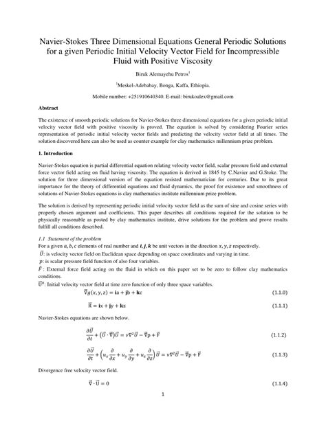 Pdf Navier Stokes Three Dimensional Equations General Periodic Solutions For A Given Periodic