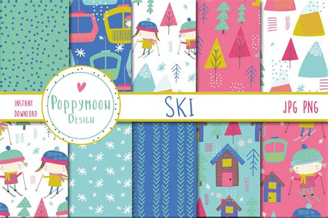 Ski Paper Set Illustrations ~ Creative Market
