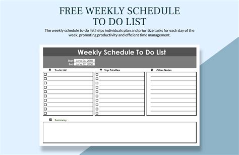 Free Weekly Schedule To Do List Excel Google Sheets Template Net