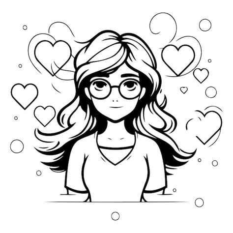Premium Vector Beautiful Girl With Red Hair Glasses And Hearts Vector